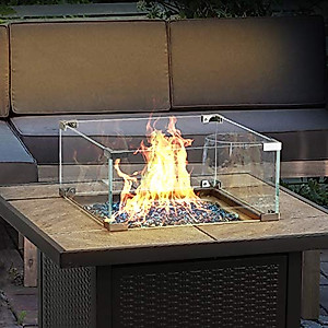 BALI OUTDOORS Square Fire Pit Glass Wind Guard, Clear Tempered Wind Guard for Fire Pit Table, 18”x 18”x 6” Square Fire Table Accessory Shiled