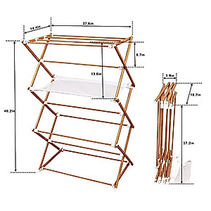 Clothes Drying Rack, Heavy Duty Metal Drying Rack Clothing, Foldable Oversize Wooden Look Laundry Drying Rack for Drying Clothes, Space Saving, Portable Indoor Outdoor Use 40.2" x 27.6" x 14.4"