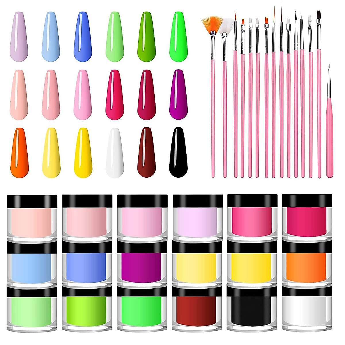 NAUXIU 18 Colors Acrylic Powder, Acrylic Nail Powder Set with 15 Pcs Nail Brushes for Nail Acrylic Powder DIY Valentines Day Christmas Gifts for Women and Girls