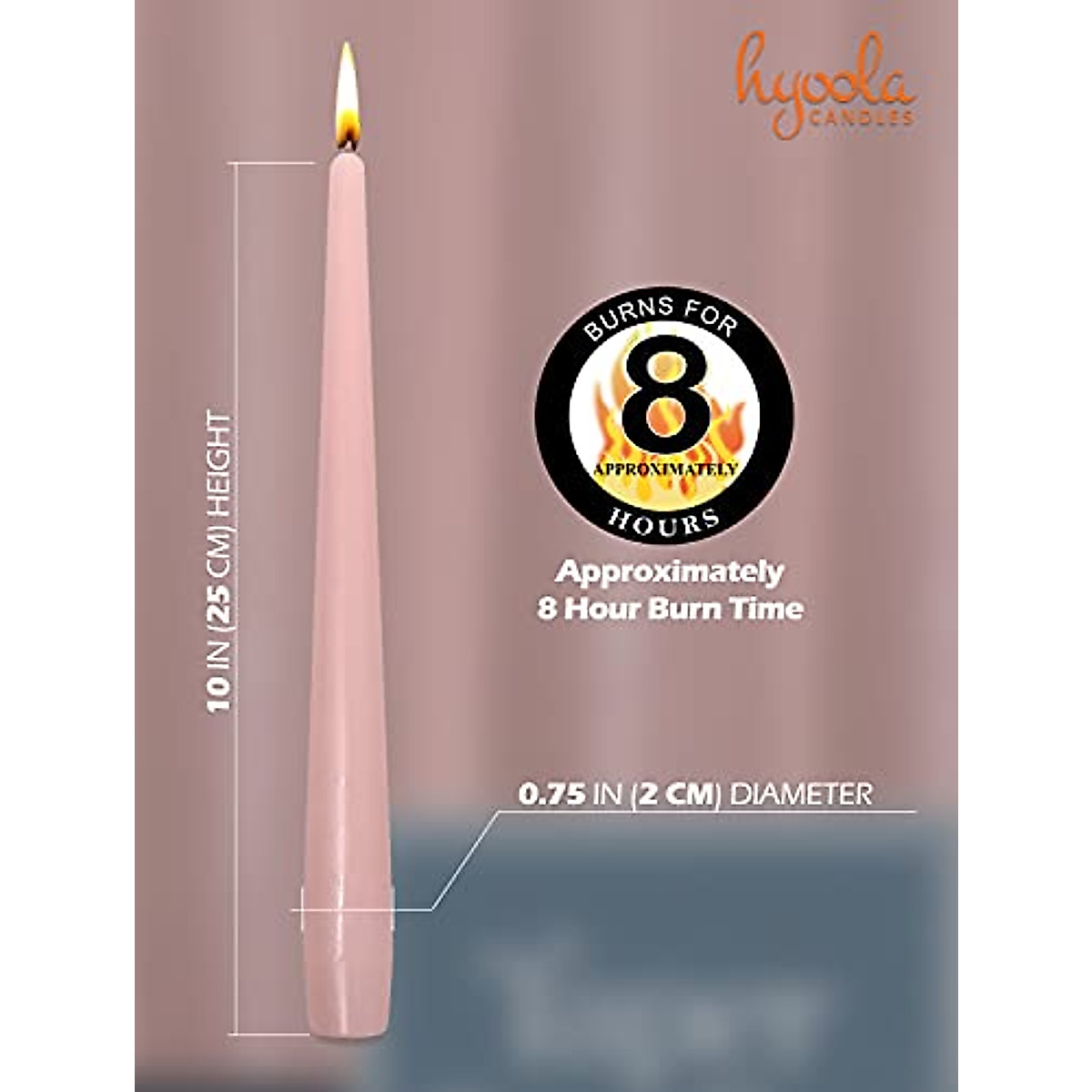 Hyoola Tall Taper Candles - 10 Inch Light Pink Unscented Dripless Taper Candles - 8 Hour Burn Time - 12 Pack