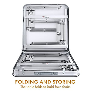 FrenzyBird Folding Picnic Table with 4 Stools, Aluminum Table Oxford Mat Chair Set for up to 4 Persons, Portable Lightweight and Heights Adjustable for Outdoor Camping Dining BBQ Party