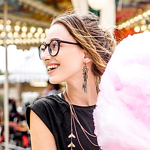 6 Pairs Women Faux Feather Earrings Dream Catcher Earring Bohemian Fringe Tassel Long Drop Dangle Earrings Set with Design for Women (Style 7)