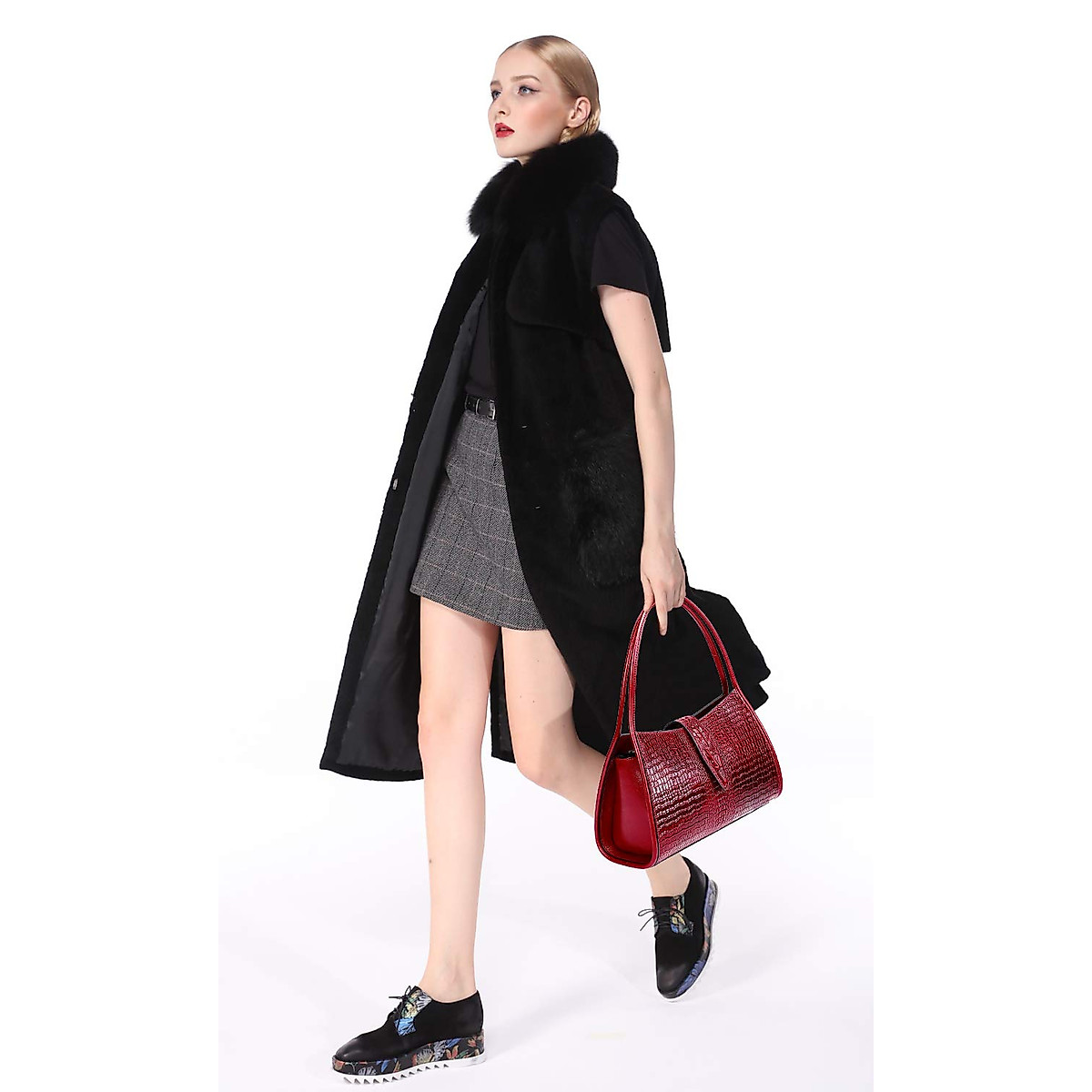 PIJUSHI Designer Shoulder Purses Crocodile Handbags for Women Leather Hobo Shoulder Bags (68022 Red)