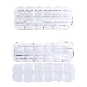 jinzefa 6 Pieces Nail Art Tool Jewelry Storage Box, 12 Compartments Plastic Rhinestone Organizer Container Case, Display Containers white