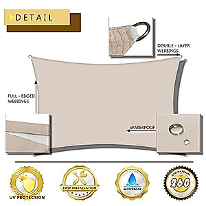 Coarbor Waterproof Sun Shade Sail Rectangle Perfect for Patio Outdoor Garden Custom Beige 16'x 16'