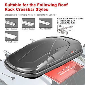 Goplus Rooftop Cargo Carrier Hard Shell, 14 Cubic Feet Waterproof Car Roof Cargo Carrier w/Dual Side Opening, Security Key, 165LBS Capacity, for 17” to 22.8” Wide Crossbar Rack, Vehicle Cargo Box