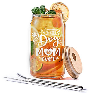 HAYOOU Dog Mom Gifts, Dog Lover Gifts for Women, Mothers Day Gifts,Christmas, Birthday Gifts for Dog Lovers Female Women, Premium Laser Etched Engraved16 Ounces Jar Drinking Glasses Cups