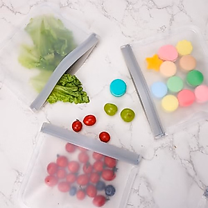 Moretoes 12 Pack Reusable Ziplock Bags, Freezer Bags Leakproof Sandwich Size Food Storage Bags Washable for Marinate, Snakes, Travel, Kitchen Organization (Grey)