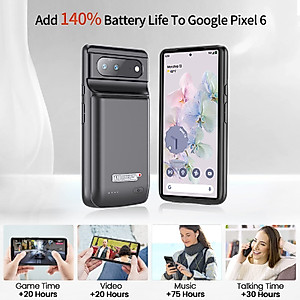 NEWDERY Battery Case for Google Pixel 6 6.4", 10000mAh Ultra Powerful Rechargeable Charging Case, Protective Extended Backup Charger Case for Google Pixel 6 5G (2021 Released)