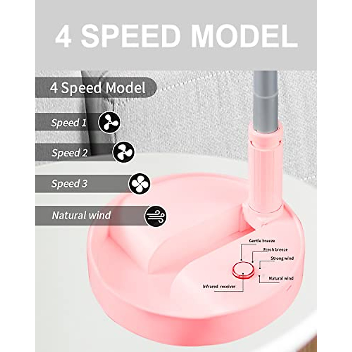 UN UNITEDTIME Desk and table fan, Air Circulator Fan Portable Travel Fans Battery Operated or USB Powered,Adjustable Height Foldaway with remote Control Timer, 4 Speed Settings (Pink)