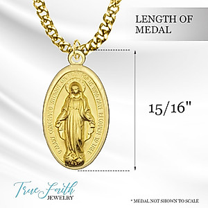 TrueFaithJewelry 12KT Gold-Filled Our Lady Of Grace Miraculous Medal Necklace Pendant Religious Jewelry, 7/8 Inch
