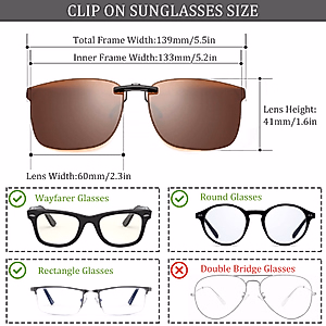 FF FRAZALA Clip On Sunglasses Over Prescription Glasses Polarized UV Protection (Non-flip Brown)