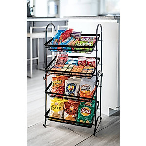 Giftburg Stackable Can Rack Organizer, Angle 2-Tier Tray Display Stand, Fruit Basket Stand, Potato Chip Rack, Multifunctional Can Dipsenser for Storing Canned Snacks Drinks and more, Black