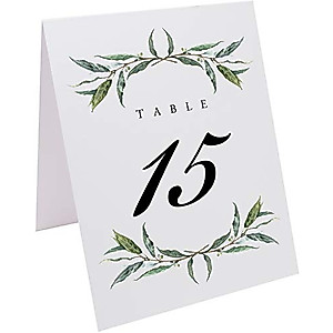 Laurel Wreath and Greenery Wedding Table Numbers, 1-10, Double Sided, Tent or Use in a Stand, Great for Parties & Restaurants - Made in the USA