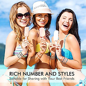 Hicarer 31 Pieces Surfer Strand Wave Bracelet Adjustable Waterproof Handmade Friendship Wax Wrap Bracelet Anklet Sunflower Braided Beach Bracelet for Teen Girl 19 Star Moon Knuckle Ring (Chic Style)