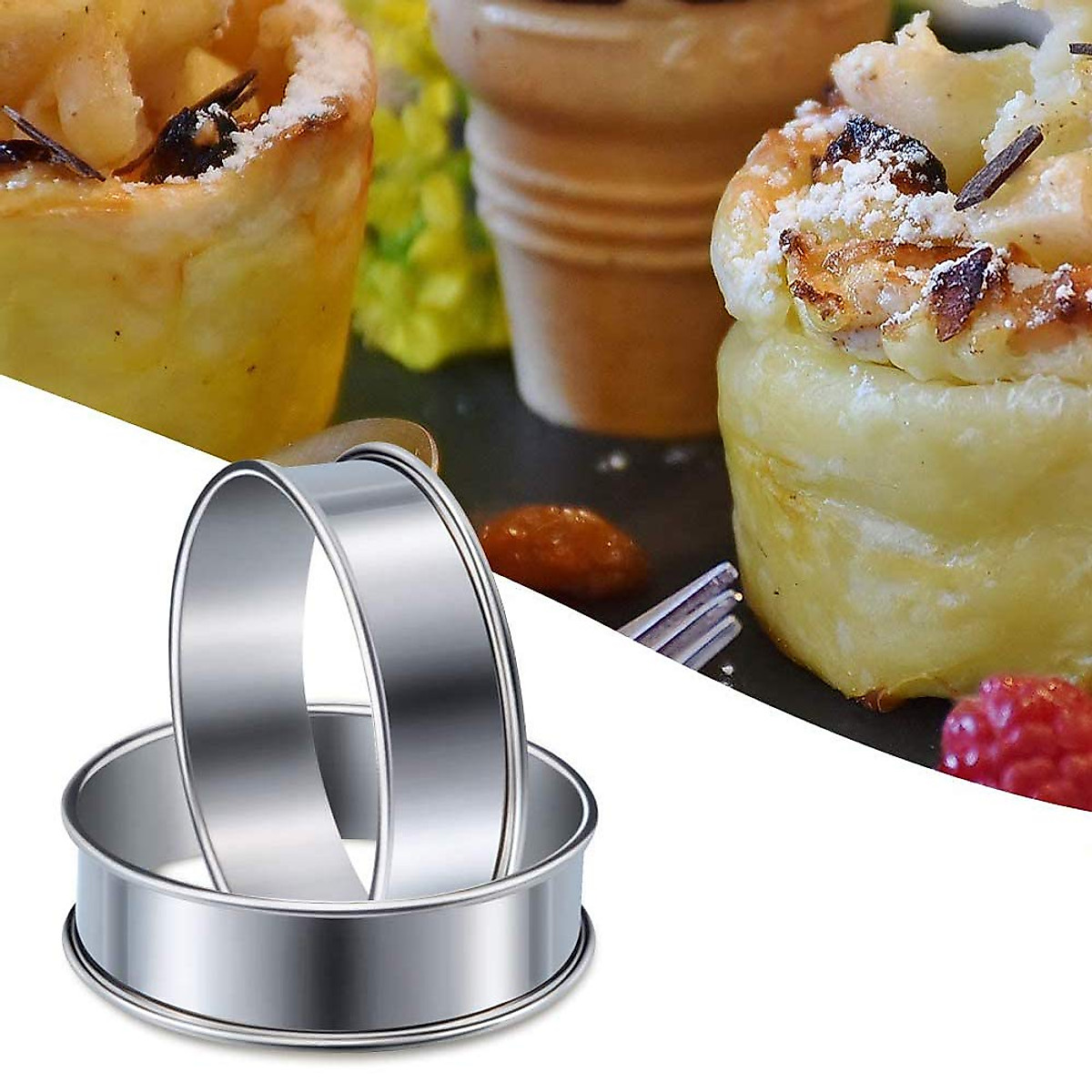 Uncle Jack 6 Pack 4‘' Double Rolled English Muffin Rings, Stainless Steel Crumpet Rings, Tart Rings, Round
