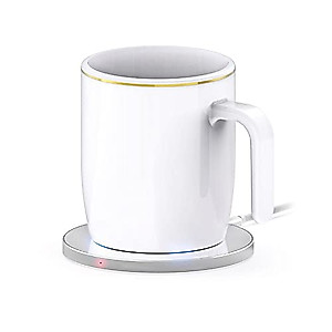 Wireless Coffee Cup Mug Warmer Heater top Bone China Cup Mug Warmer Wireless Charger Temperature Control Mug Heater Automatic Warmer Mug Cup USB Powered Warmer Cup for Cocoa,Milk,Tea 280ml