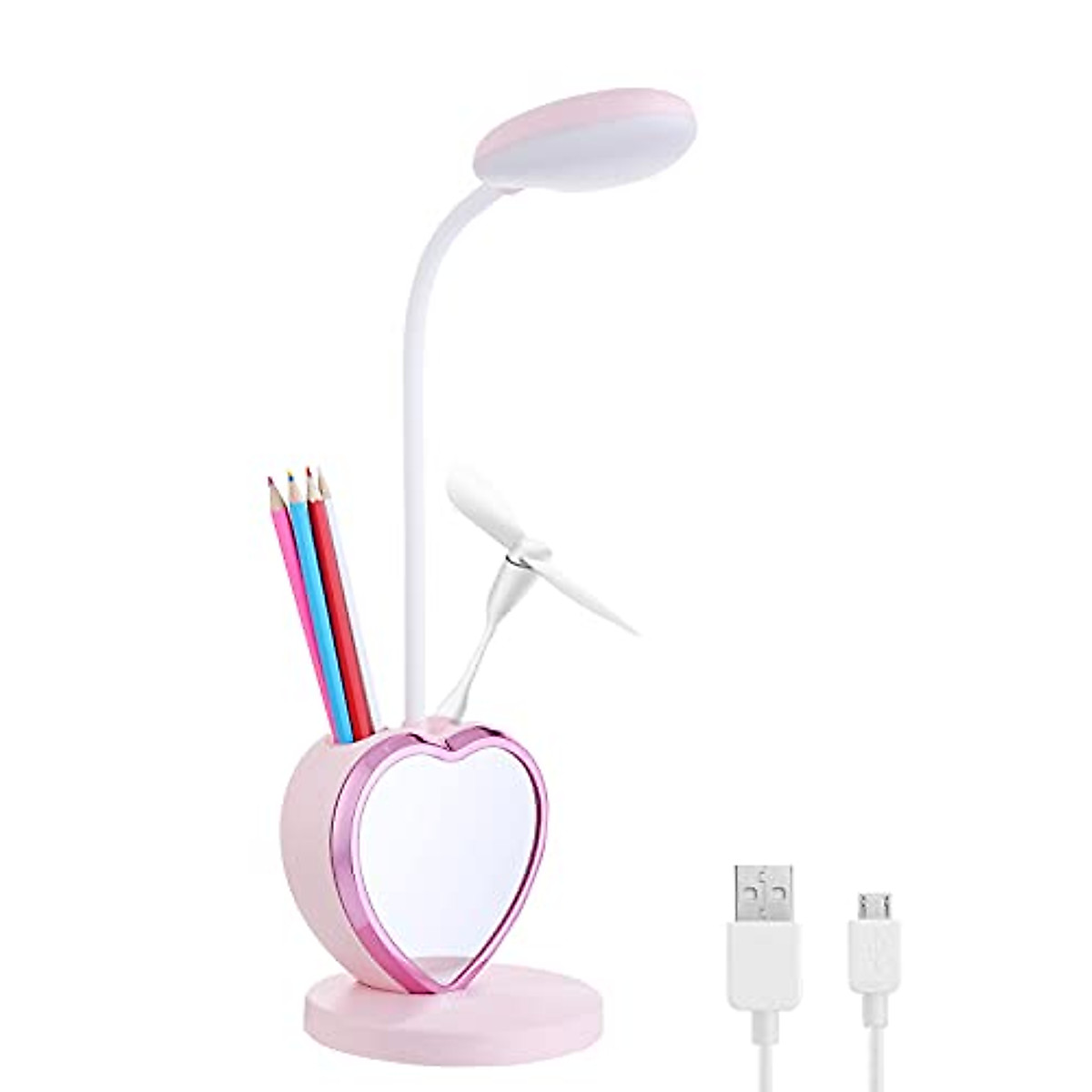 Hallocool Pink Desk Lamp for Girls Bedroom Cute Desk Lamp 6 in 1 Eye-Caring Study Table Lamp for Kids Girls Women College Dorm Bedroom Reading,Stepless Dimming