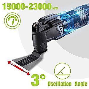 WORKPRO Oscillating Multi-Tool Kit, 3.0 Amp Corded Quick-Lock Replaceable Oscillating Saw with 7 Variable Speed, 3° Oscillation Angle, 17pcs Saw Accessories, and Carrying Bag