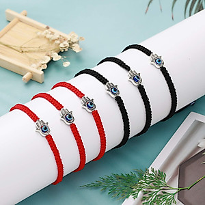 12 Pieces Evil Eye Braided Bracelets Adjustable Kabbalah Bracelets Handmade Braided Cord Protection Bracelets Lucky Friendship Bracelets (Hamsa Hand Style)