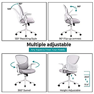 Office Chair, Ergonomic Desk Chair, Mid Back Mesh Computer Chair, Height Adjustable Rolling Swivel Task Chair with Flip-up Armrests and Lumbar Support, Gray