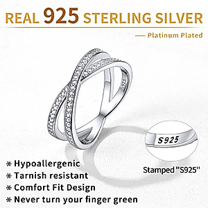 ChicSilver 925 Sterling Silver Criss Cross X Ring CZ Cubic Zirconia Eternity Engagement Wedding Band for Women Size 6