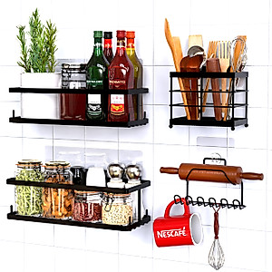 Comelyjewel 6 Pack Bathroom Adhesive Shower Shelves for Tile Wall Toiletry Kitchen Organizer and Large Capacity Bathtub Essentials Wall Rack Suction Shower Caddy for Inside Shower Storage