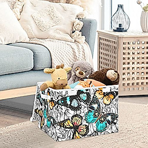 innewgogo Butterfly Storage Bins with Lids for Organizing Baskets Cube with Cover with Handles Oxford Cloth Storage Cube Box for Bed Room