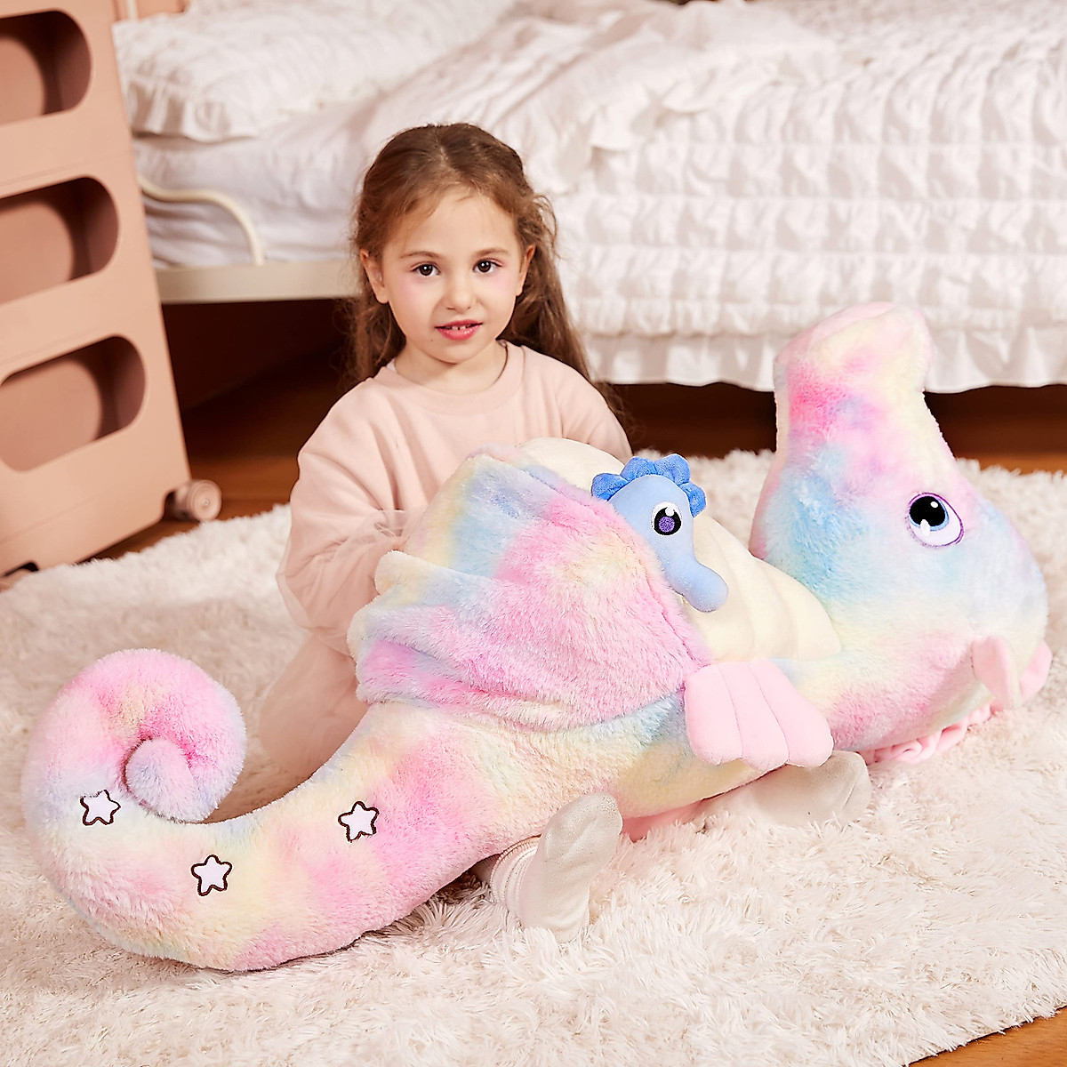 IKASA Giant Seahorse Stuffed Animal Plush Toy,30" Large Sea Horse Cute Jumbo Soft Toys,Huge Big Size Plushy Plushie with Two Babies,Gifts for Kids