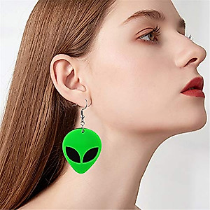 coadipress Acrylic Alien Earrings for Women Cute Funny Cartoon Green Space Head Resin Dangle Drop Statement Earrings (Green Alien)