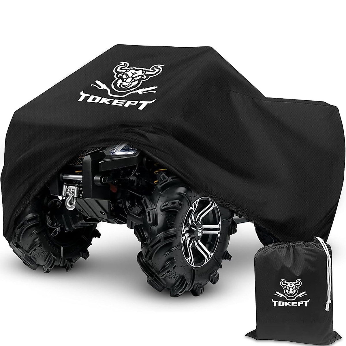 Tokept ATV Cover, Heavy Duty Black Waterproof Oxford Fabric Protective 4 Wheeler Quad Cover for 86" Kawasaki Honda Polaris Yamaha (86''L x 38''W x 42''H)