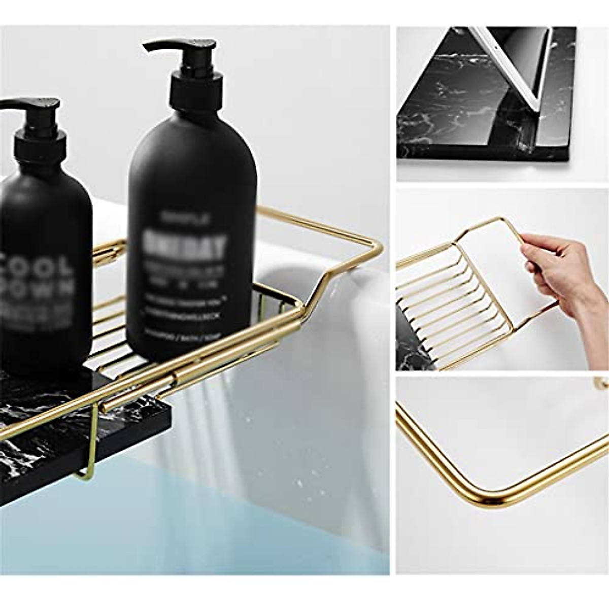 JAHH Home Brass Bathtub Tray Bath Tray Spa Bathtub Caddy Organizer Book Wine Tablet Holder Reading Rack Adjustable (Color : Style B)