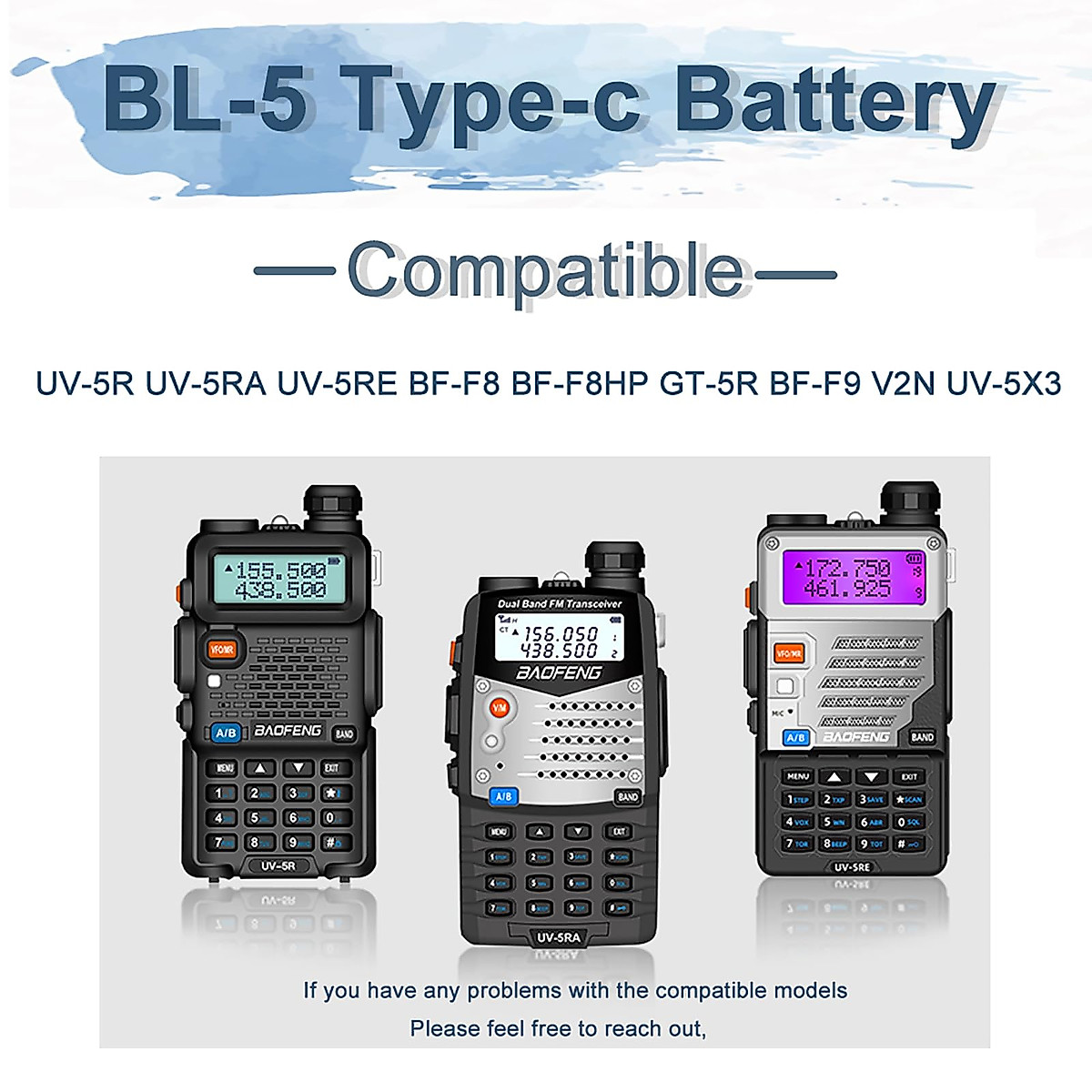 UV-5R Battery Enlarge Rechargable Type-c Charger 3800mAh BL-5 for Walikie Talkie BF-F8HP UV-5RE RD-5R UV-5RTP UV-5X3 USB-C Ham Radio Accessories (BL-5L BAOFENG Battery Series)