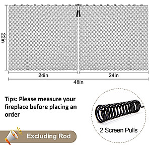 2 Pcs 22" H × 24" W Fireplace Mesh Screen Curtains - Decorative Spark Guard Chain, Easy-to-Install Hanging Replacement Screens for Home Wood Burning Fireplace