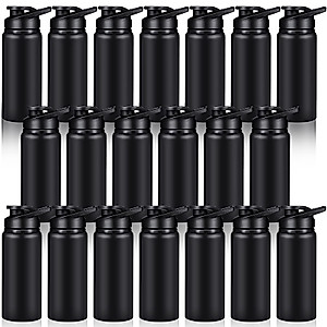 Potchen 20 Pack Aluminum Water Bottles 20 Oz Metal Sports Bottles with Snap Lids Portable Bike Water Reusable Travel Container with Handle Bulk Pack School Supplies(Black)