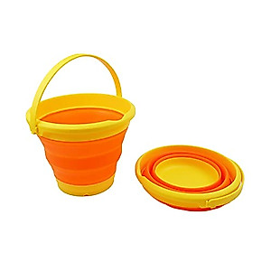SAMMART 5.5L (1.4 Gallon) Collapsible Plastic Bucket - Foldable Round Tub - Portable Fishing Water Pail - Space Saving Outdoor Waterpot (Yellow/Carrot (Set of 2))