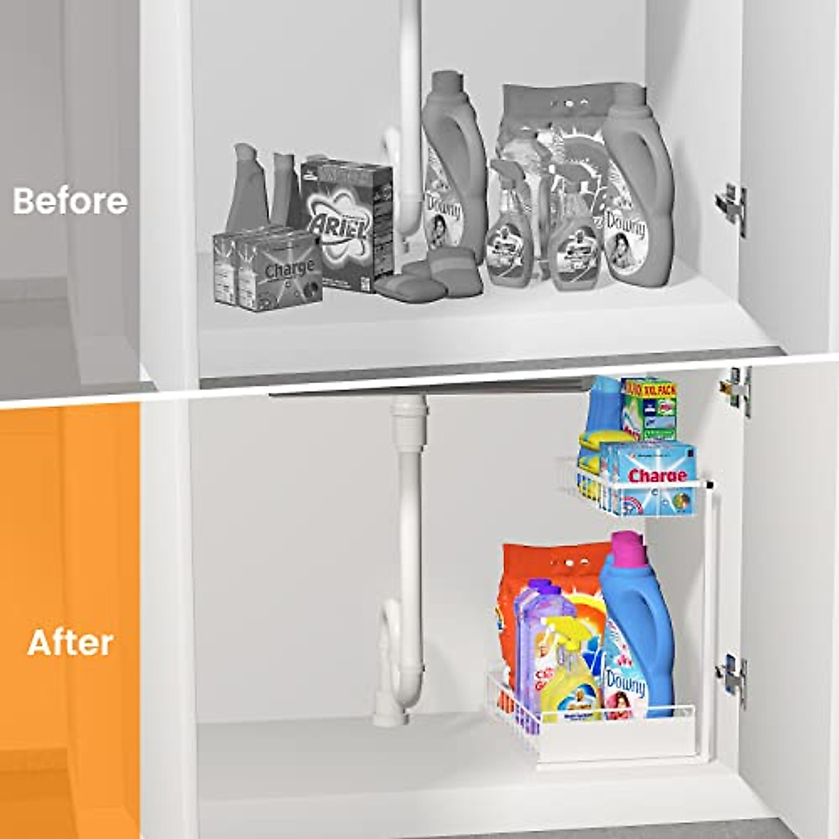 Under Sink Organizers and Storage, Pull Out Cabinet Organizer with Sliding Shelf 2 Tier Under Cabinet Storage Multi-purpose for Under Kitchen Bathroom Cabinet Organizer (White)