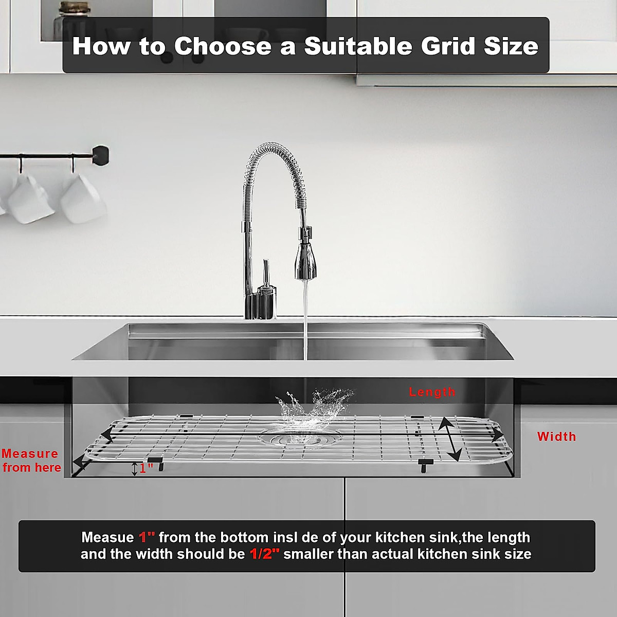 Sink Bottom Grid 24-1/8" x 12-5/8", Centered Drain with Corner Radius 1-1/2", Sink Protector