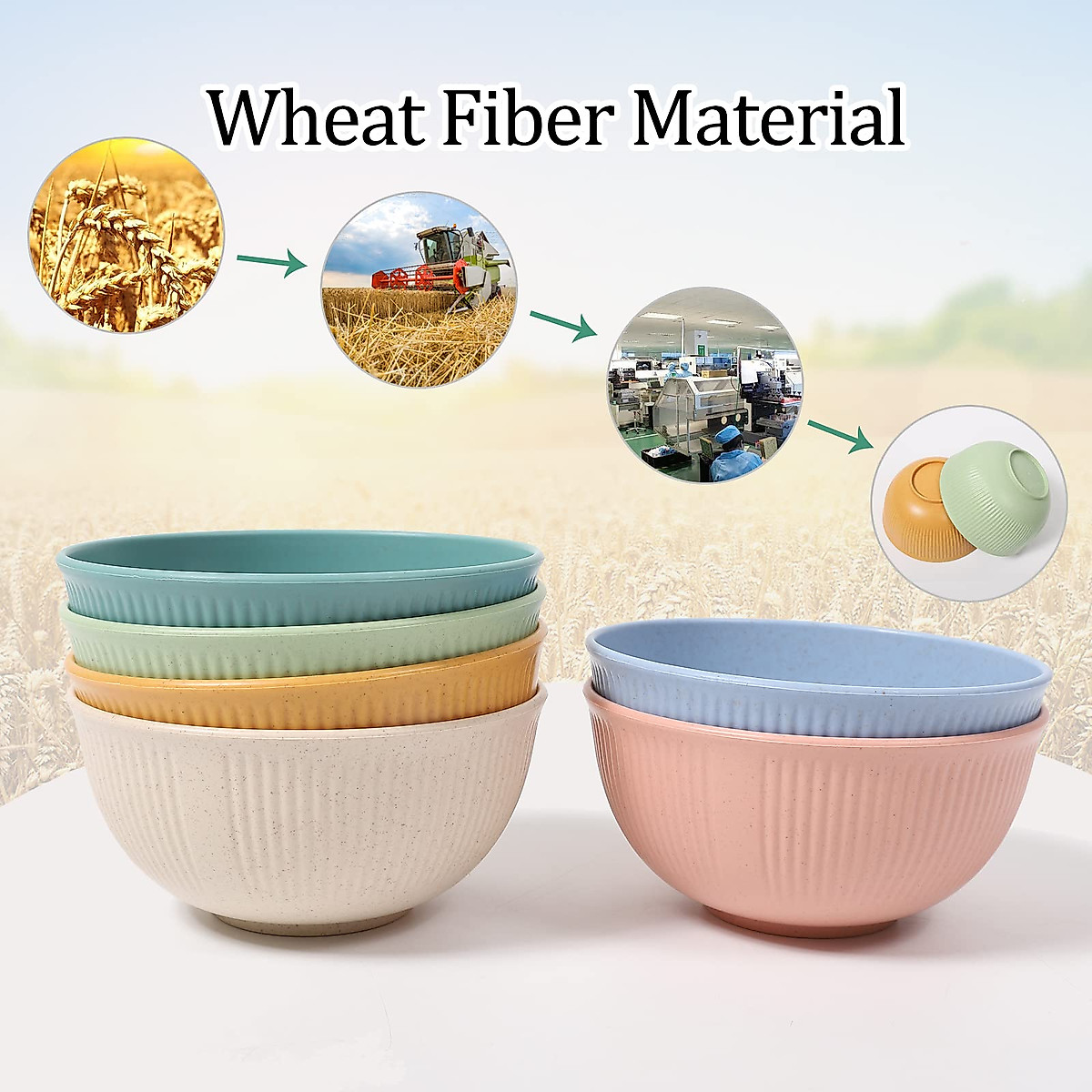 Sel Natural Cereal Bowls,6Pcs Wheat Straw Bowls Set,Microwave and Dishwasher Safe BPA Free,Unbreakable Rice,Soup Bowls