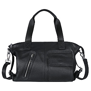 Iswee Leather Handbags for Women Black Satchel Bag Ladies Purses Shoulder Bag Tote Crossbody Travel Bags (Black)