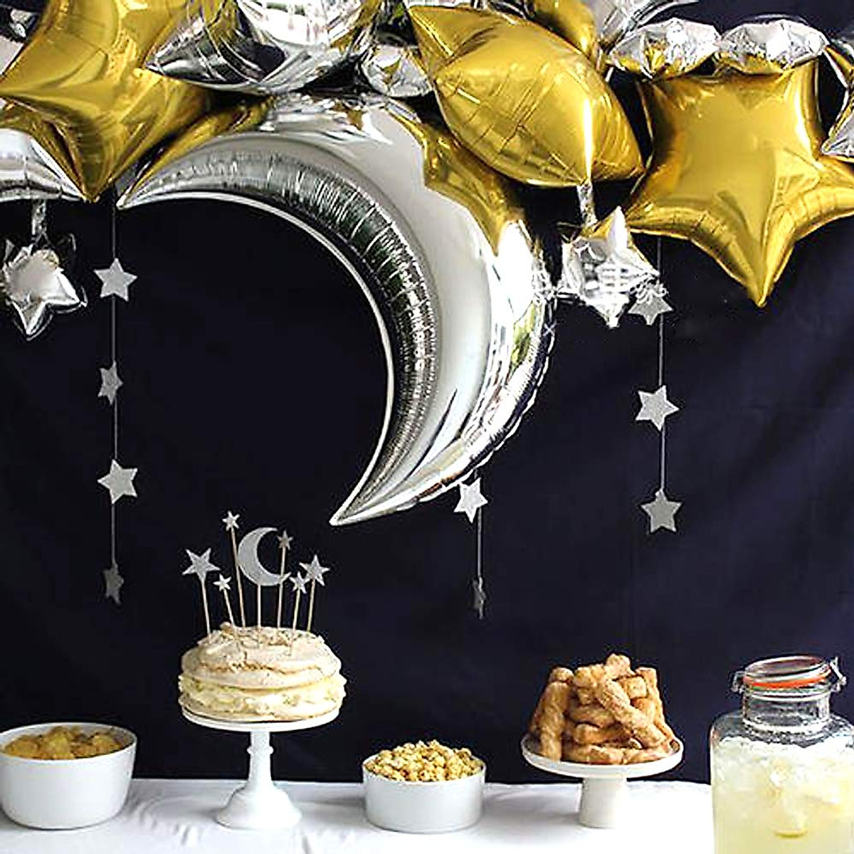 Weoxpr 4 Pcs 36 Inch Large Moon Foil Balloons and 20 Pcs 10 Inch Gold Foil Star Balloons Mylar Balloon Helium Metallic Balloons for Party Wedding Baby Shower Decoration