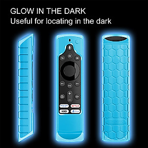 CaseBot Silicone Case for Amazon Insignia Smart HD Fire TV Voice Remote (2019) - Honey Comb Series [Anti Slip] Shockproof Cover Compatible with Element Smart Fire TV Voice Remote, Blue-Glow
