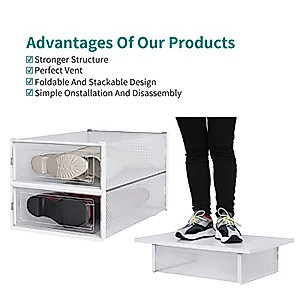 PARANTA 6-Piece Boot Shoe Storage Box, Stackable Clear Plastic Shoe Organizer, with Clear Door For Storing Women Shoes 20.5" x 12.5" x 5.5"