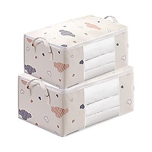 Resszo Blanket Storage Bags, Storage Bins Clothes Storage, Foldable Comforter Storage Bag, Under Bed Storage Containers for Organizing, Clothing, Bedroom, Comforter, Closet, Dorm, Quilts, Organizer, 2 Pack