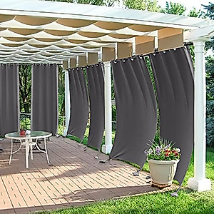 RYB HOME Outdoor Windproof Curtains - 2 Panels Waterproof Curtains with Weighted Bags, Heat & Chill Resist Quick Dry Sun Screens for Exterior Living Space, 52 Inches Wide x 84 Inches Long, Gray