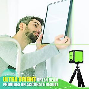 Laser Level with Stand, 50 ft Cross Line Laser, 4 Brightness Adjustment, IP54 Waterproof Self leveling and Manual Mode, Laser Level Tool with 360 Degree Pivoting Base(Battery)