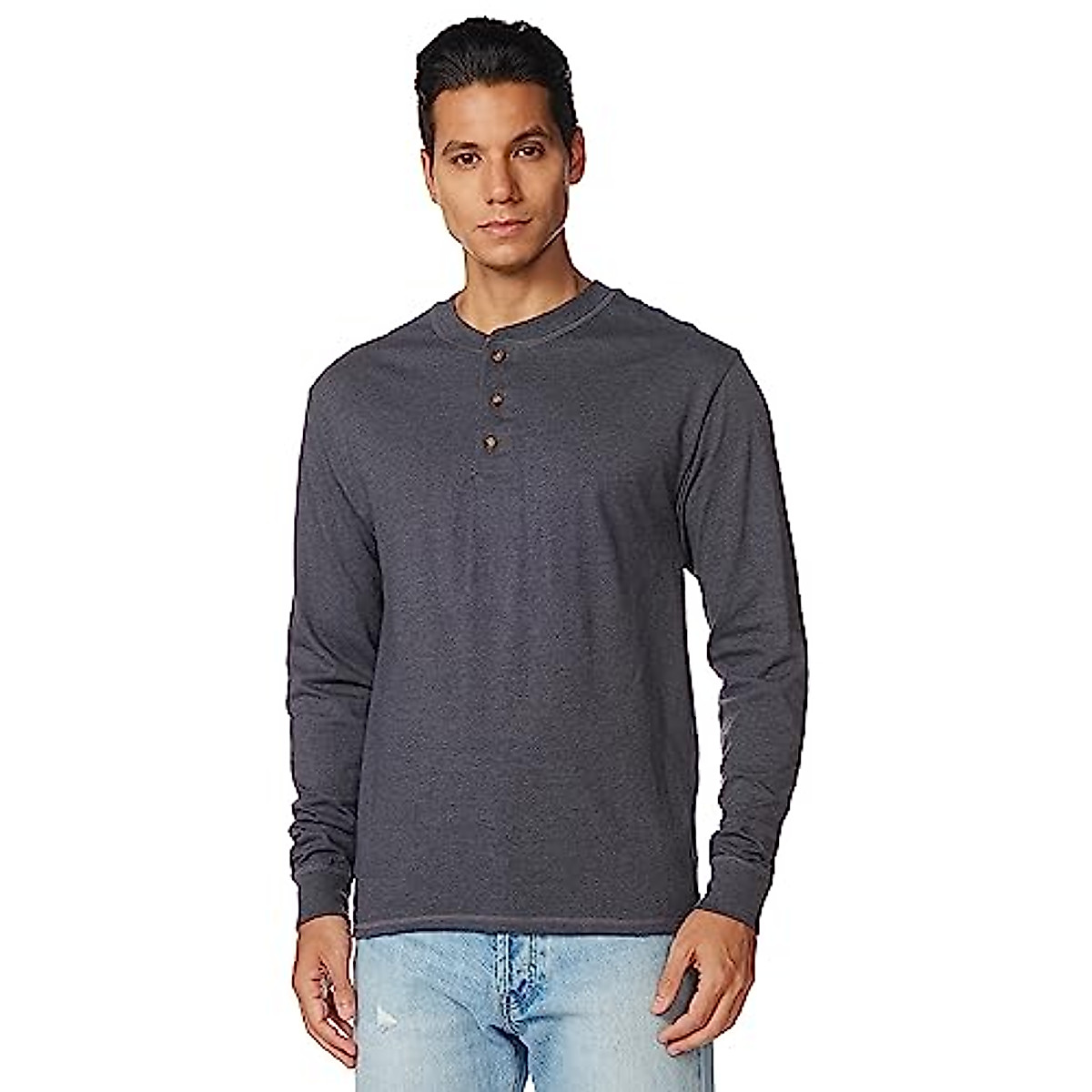 Hanes mens Beefy Long Sleeve Three-button Henley Shirt, Slate Heather, Large US