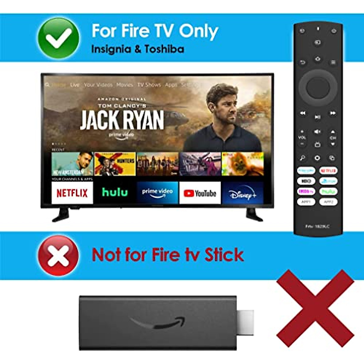 Replacement Remote for All Insignia Fire TVs and Toshiba Fire Edition/AMZ Omni Fire TV/AMZ 4-Series Fire TVs with Netflix, Prime Video, ImdbTV, Hulu and More
