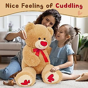 MaoGoLan Giant Teddy Bear 35" Stuffed Animal - Red Heart Footprints Big Teddy Bear Plush for Valentines Day Gift,Anniversary,Long Distance
