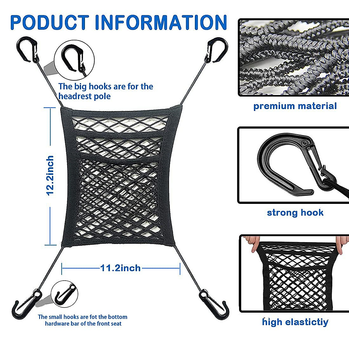 ASDSA Car Mesh Organizer Driver Elastic Storage Net Bag for Front seat Back Between Seats Barrier Pet Kids (3 Layers)